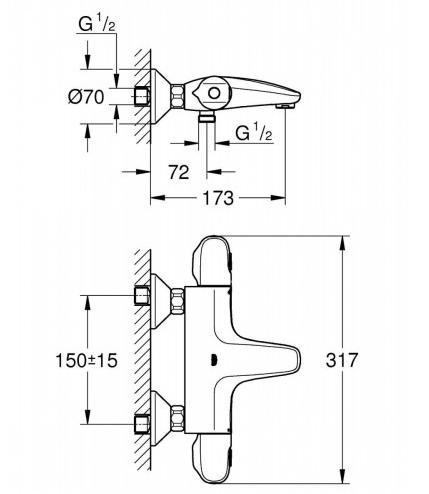 GROHE 34155 003 GROHTHERM 1000 - ΜΠΑΤΑΡΙΑ ΘΕΡΜΟΣΤΑΤΙΚΗ ΛΟΥΤΡΟΥ (ΚΟΡΜΟΣ)